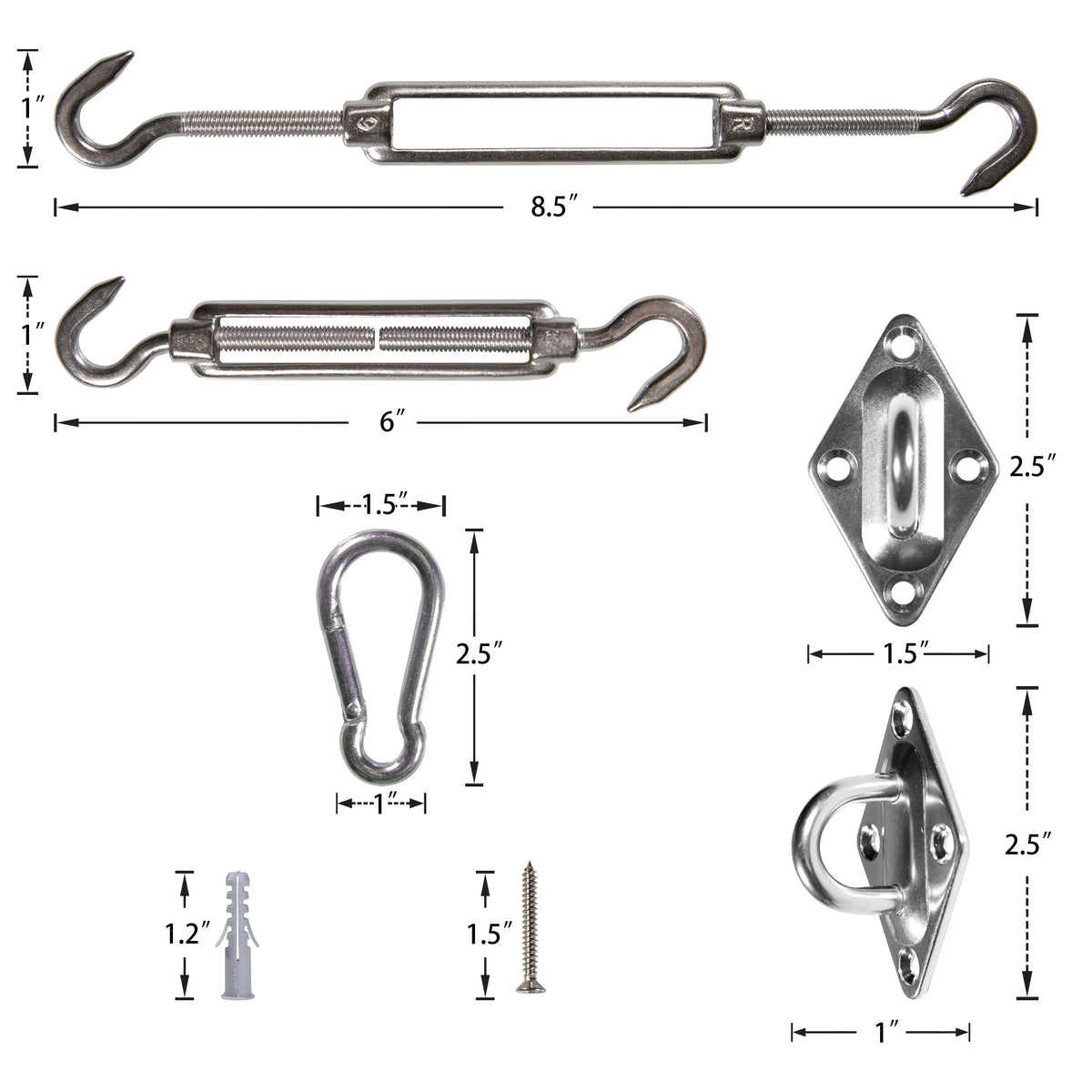 Sun Shade Sail Stainless Steel Hardware Installation Kit – Royal Shade USA